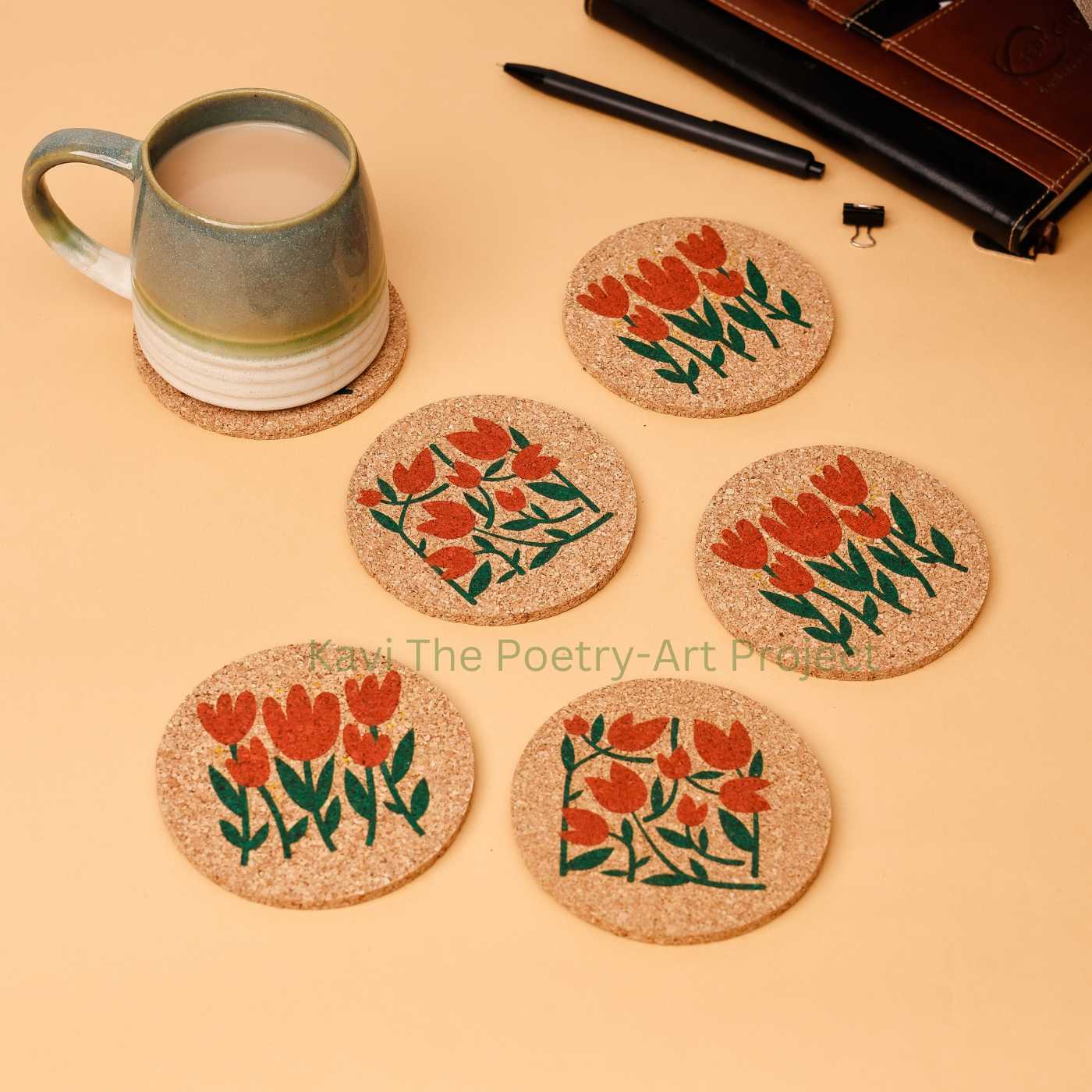 Cork Floral Table Coasters (Set Of 6) – Kavi The Poetry-Art Project