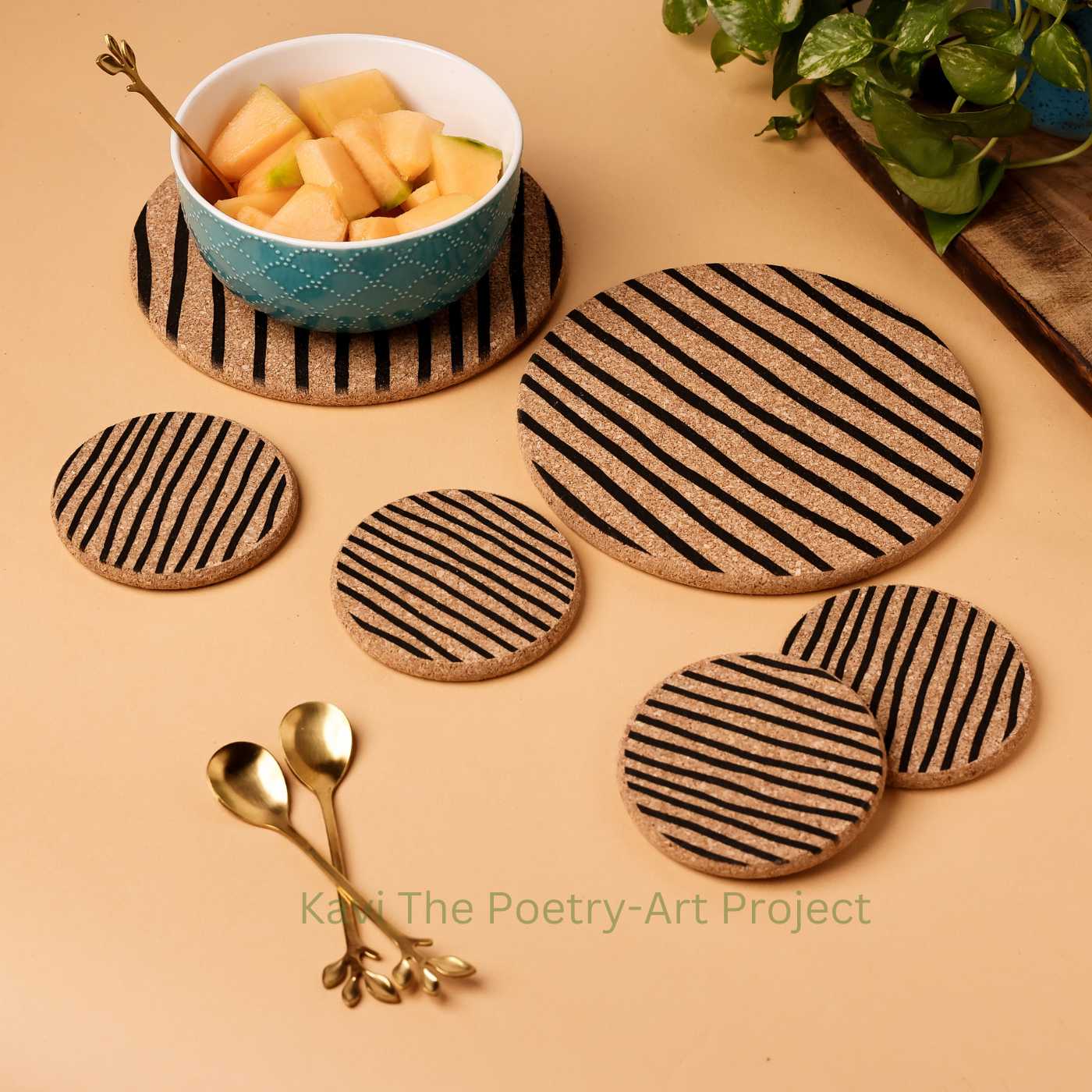 Kavi Lines Design Cork Trivets With Coasters – Kavi The Poetry-Art Project